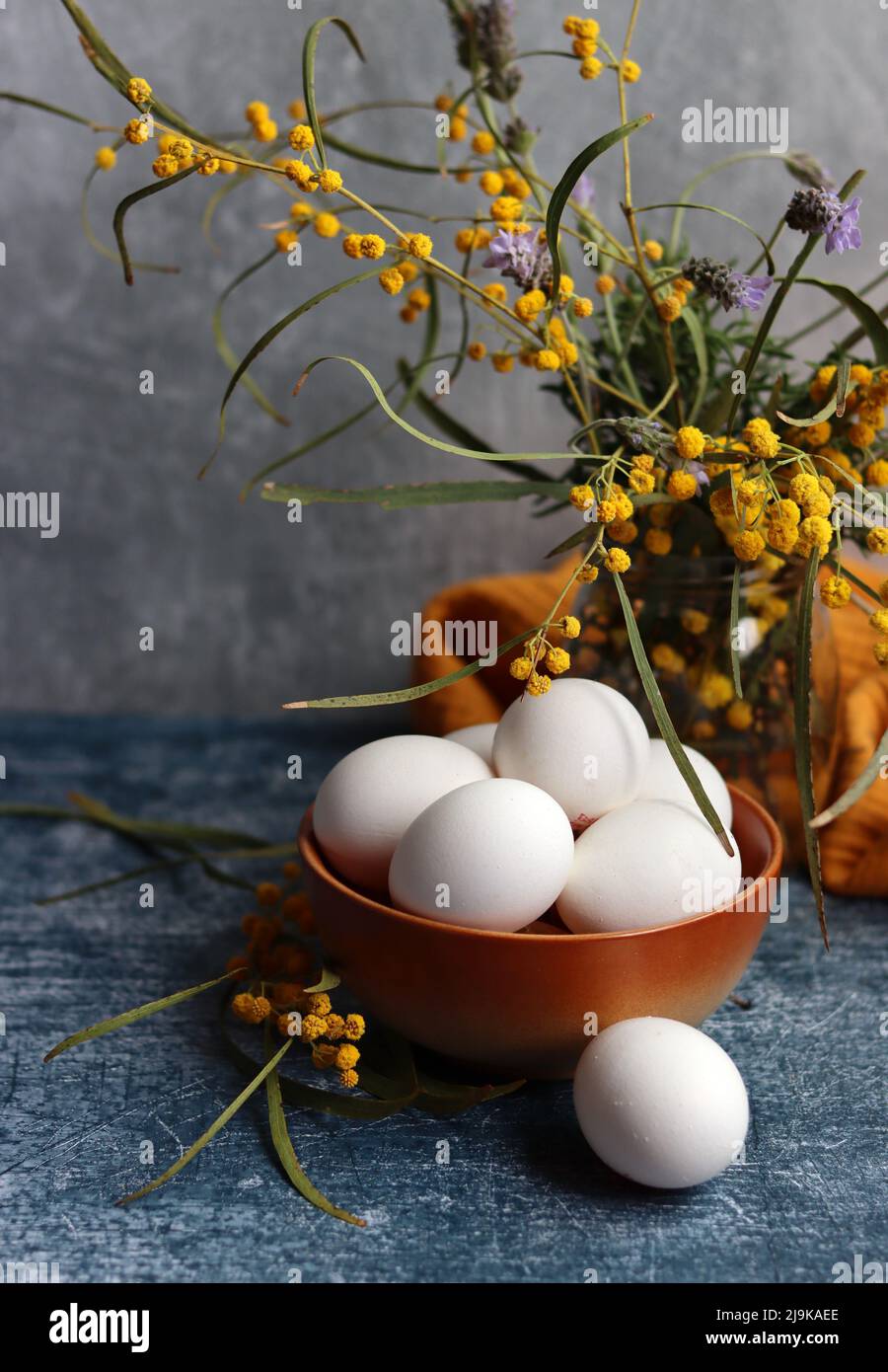 Simple composition still life with eggs. Easter card design Stock Photo ...