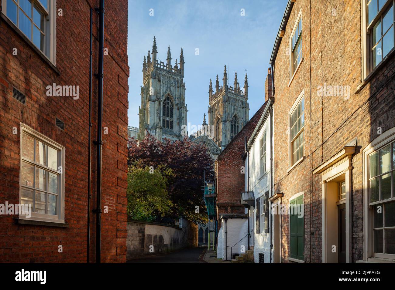 Spring morning at Precentor's Court in York, England. The towers of ...
