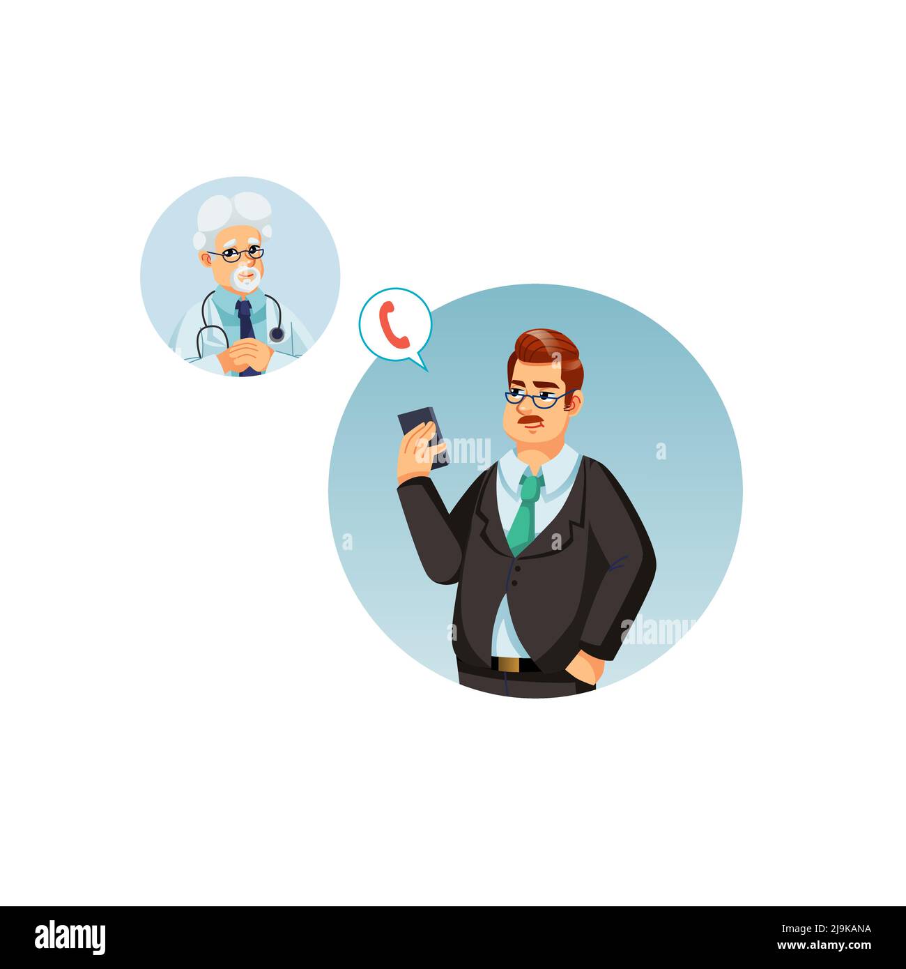 Flat cartoon character calls to doctor via mobile phone,medical ...