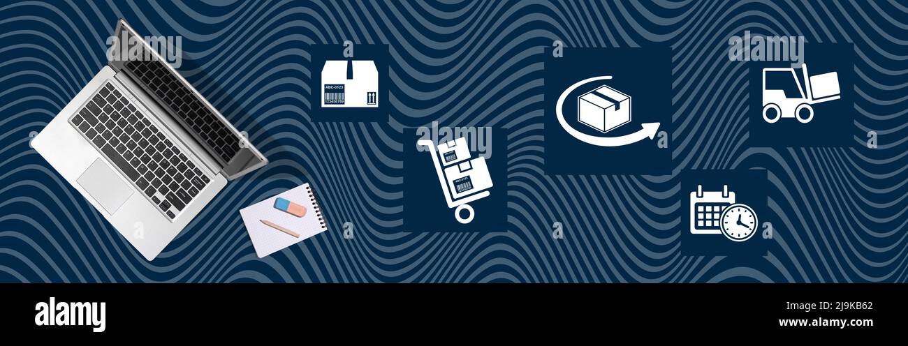 Top view of laptop with symbol of distribution concept Stock Photo - Alamy