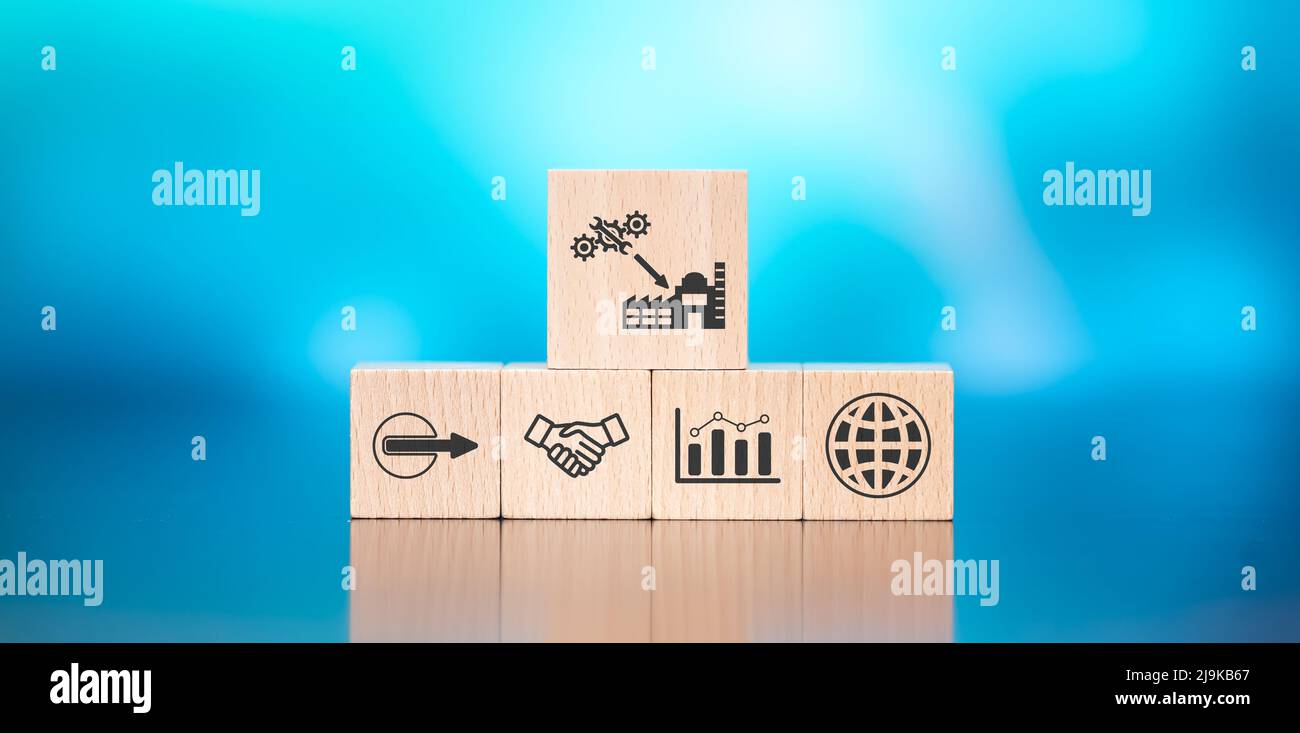Wooden blocks with symbol of bpo concept on blue background Stock Photo ...