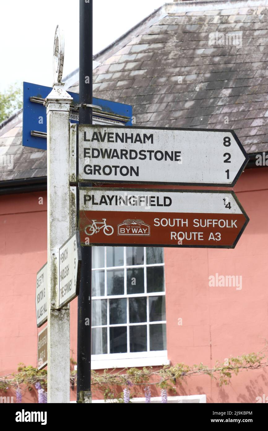 Signpost giving distances to nearby villages and towns from Boxford ...