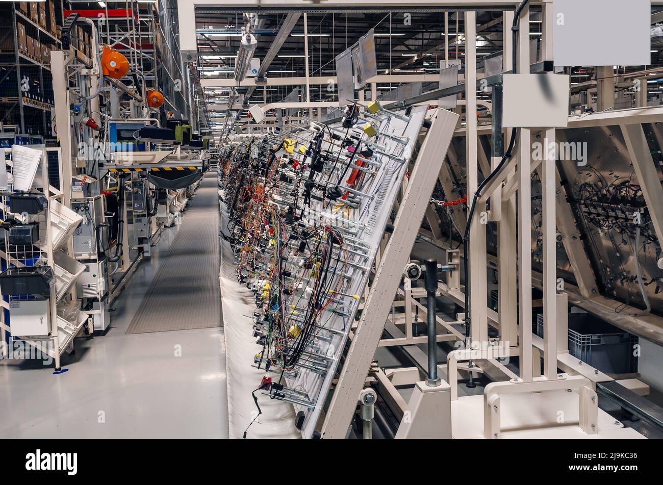 Production room with stands for manufacture of wiring for cars in ...