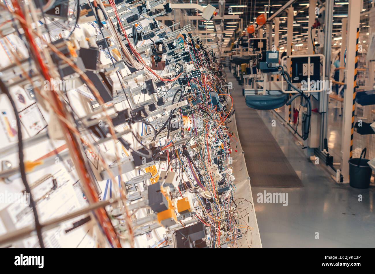 Line with electrical cables at factory. Selective focus Stock Photo - Alamy
