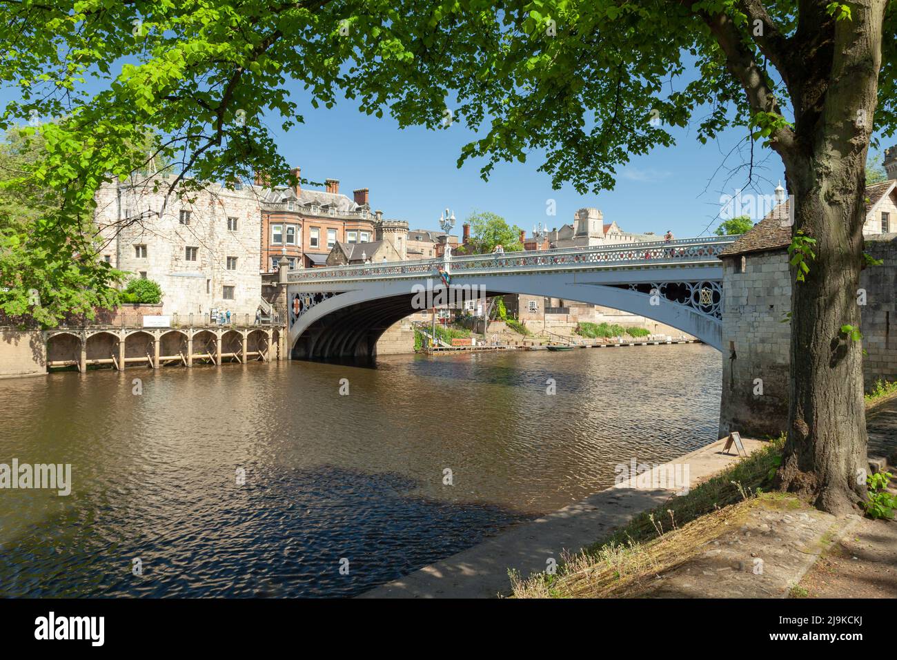 Spring afternoon at Lendal Bridge over river Ouse in York, England ...
