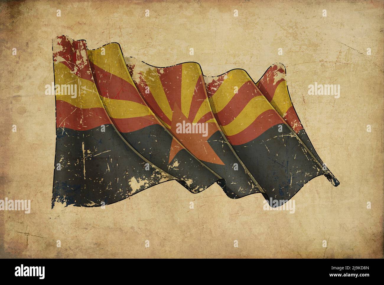 Textured aged Papyrus Background with a scratched the State of Arizona ...