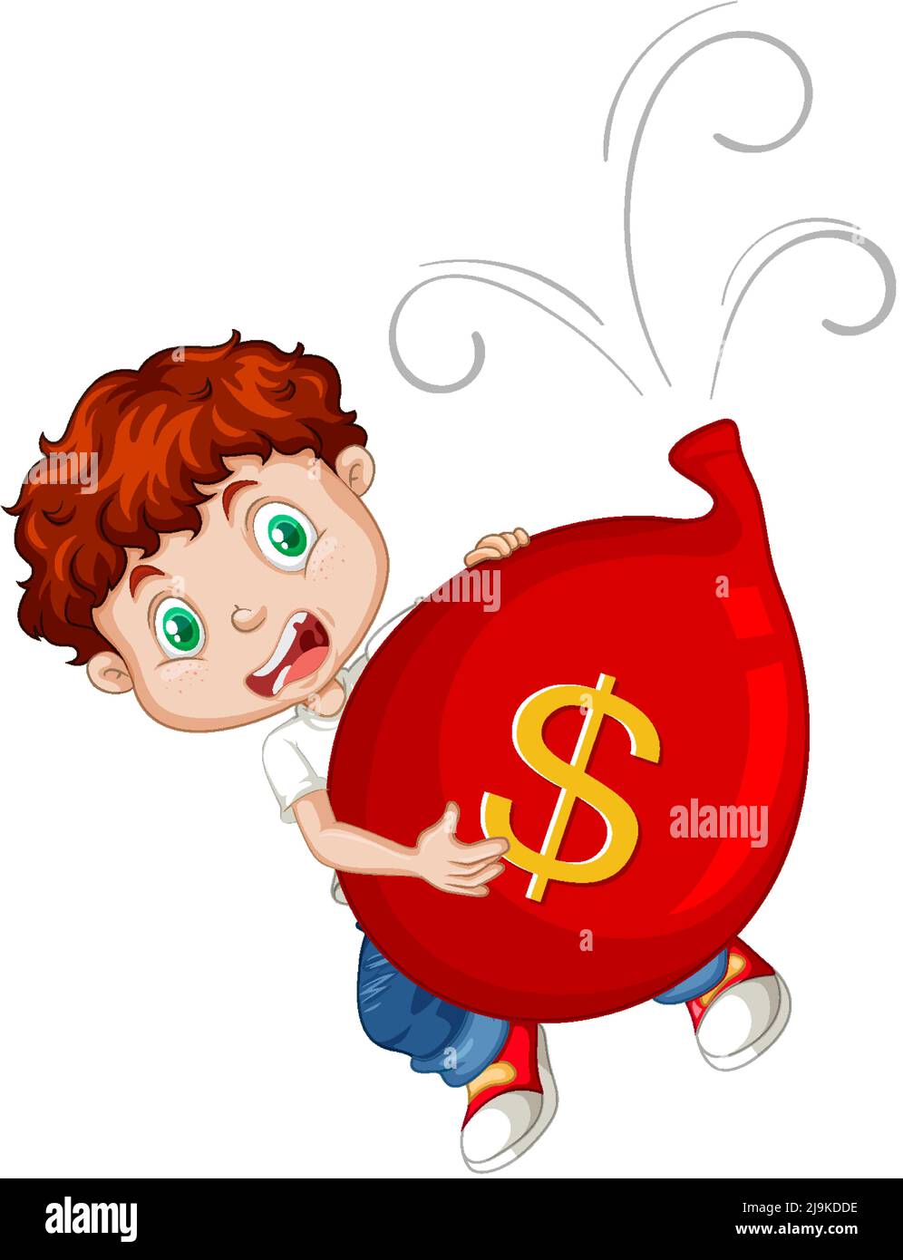 Deflation concept with a boy and red balloon illustration Stock Vector ...