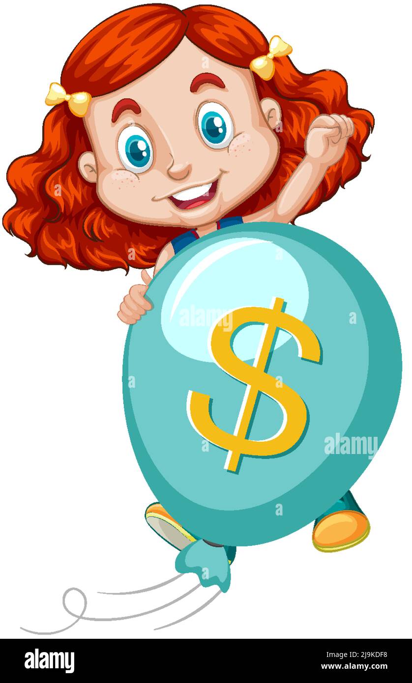 Inflation concept with a girl and green balloon illustration Stock ...