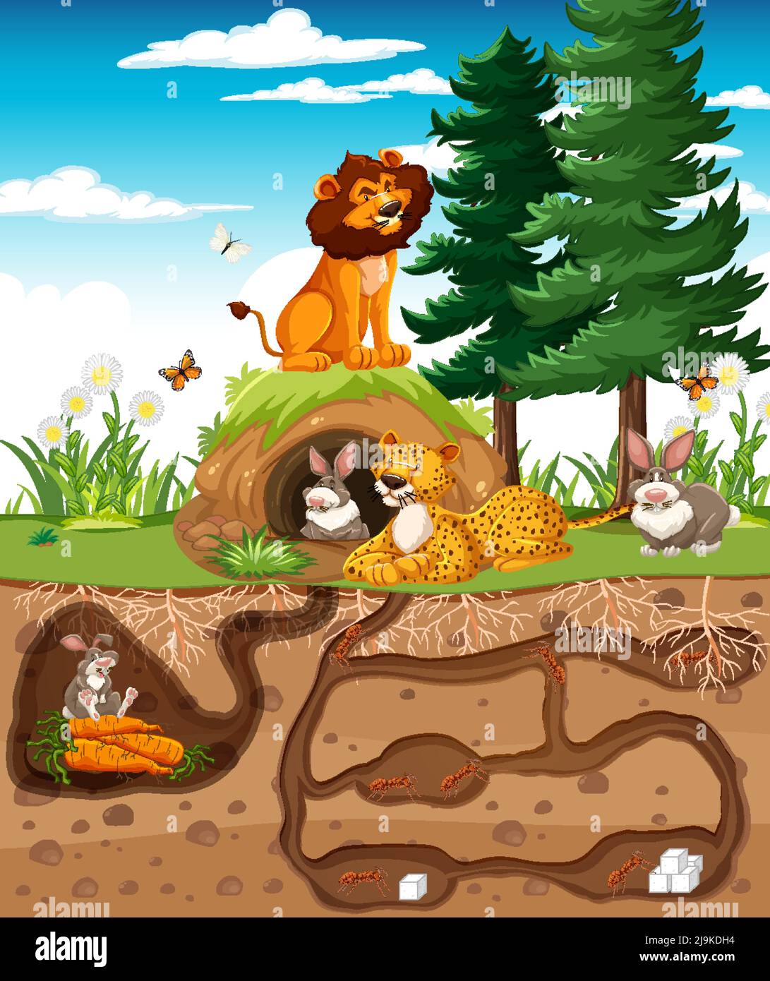 Underground animal hole in cartoon style illustration Stock Vector ...