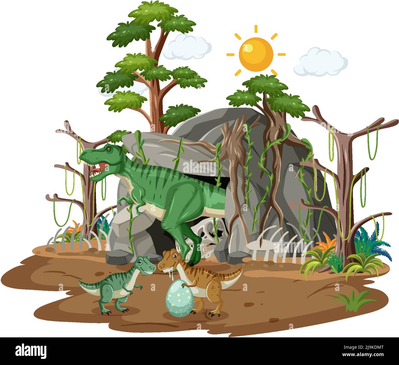 Dinosaur in the forest isolated illustration Stock Vector Image & Art ...