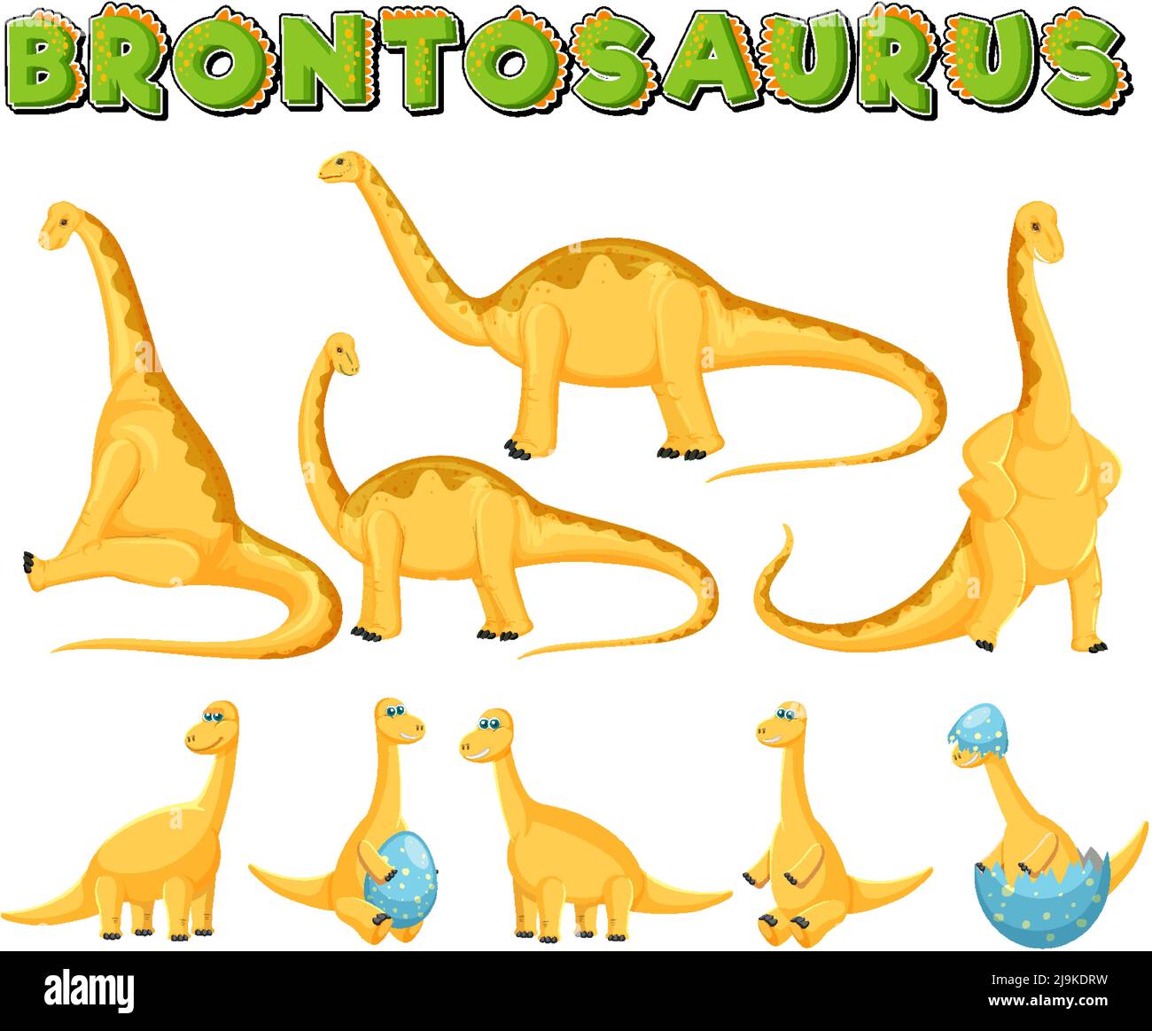 Different cute brontosaurus dinosaur cartoon characters illustration Stock Vector Image & Art ...