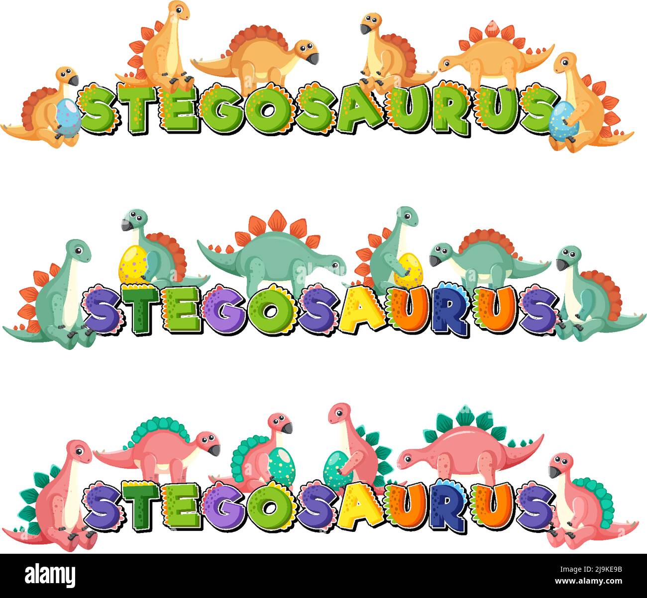 Stegosaurus word logo with dinosaur cartoon character illustration ...