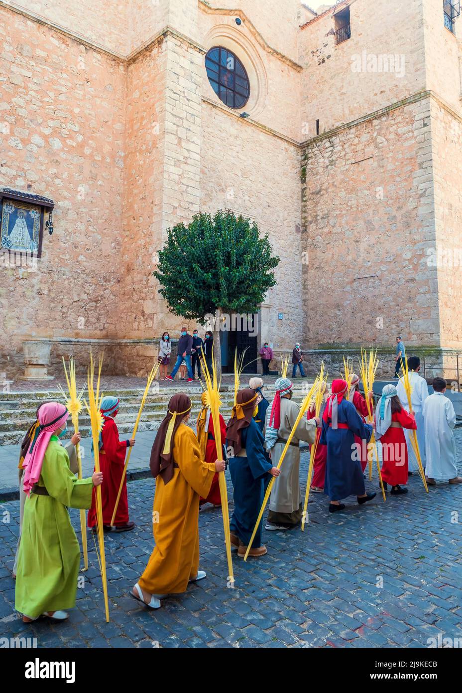 . Children in biblical costumes parading through the streets of Almagro ...