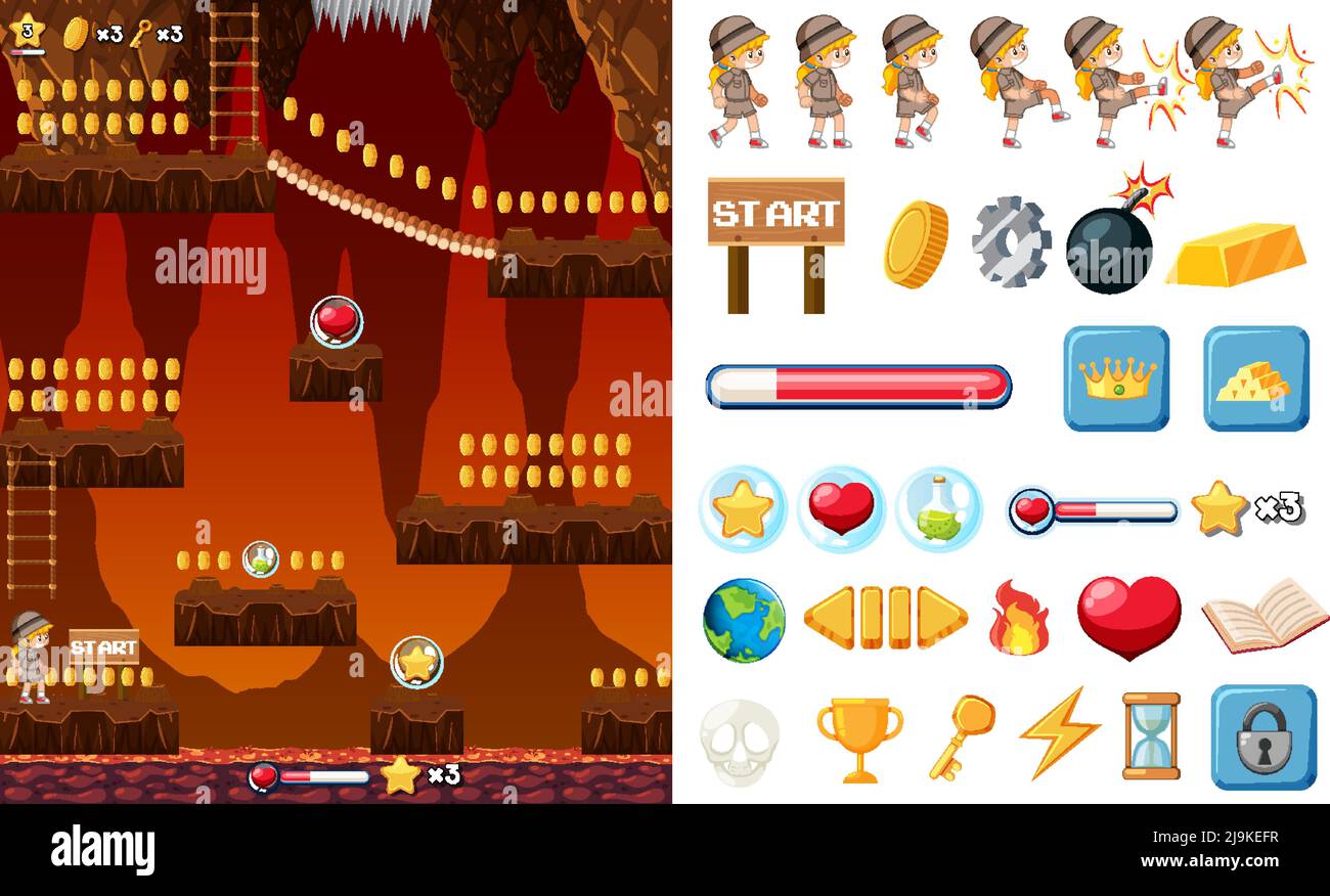 Platform game background template with items illustration Stock Vector ...