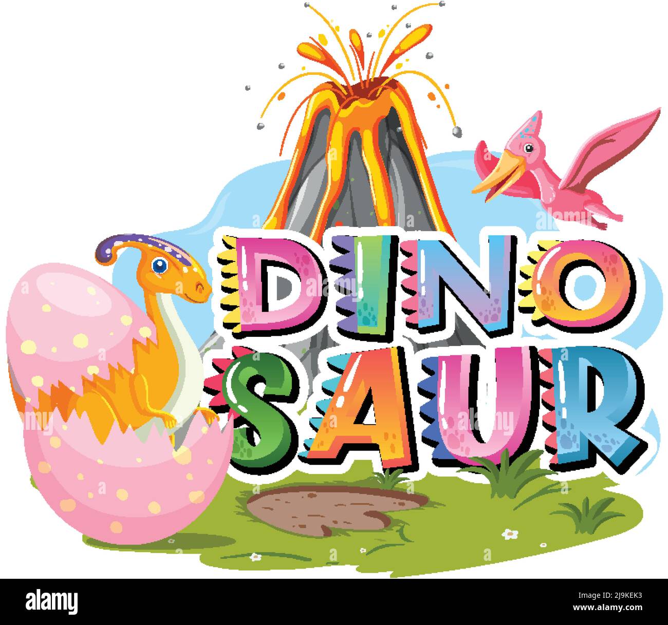 Dinosaur word logo with various dinosaurs illustration Stock Vector ...