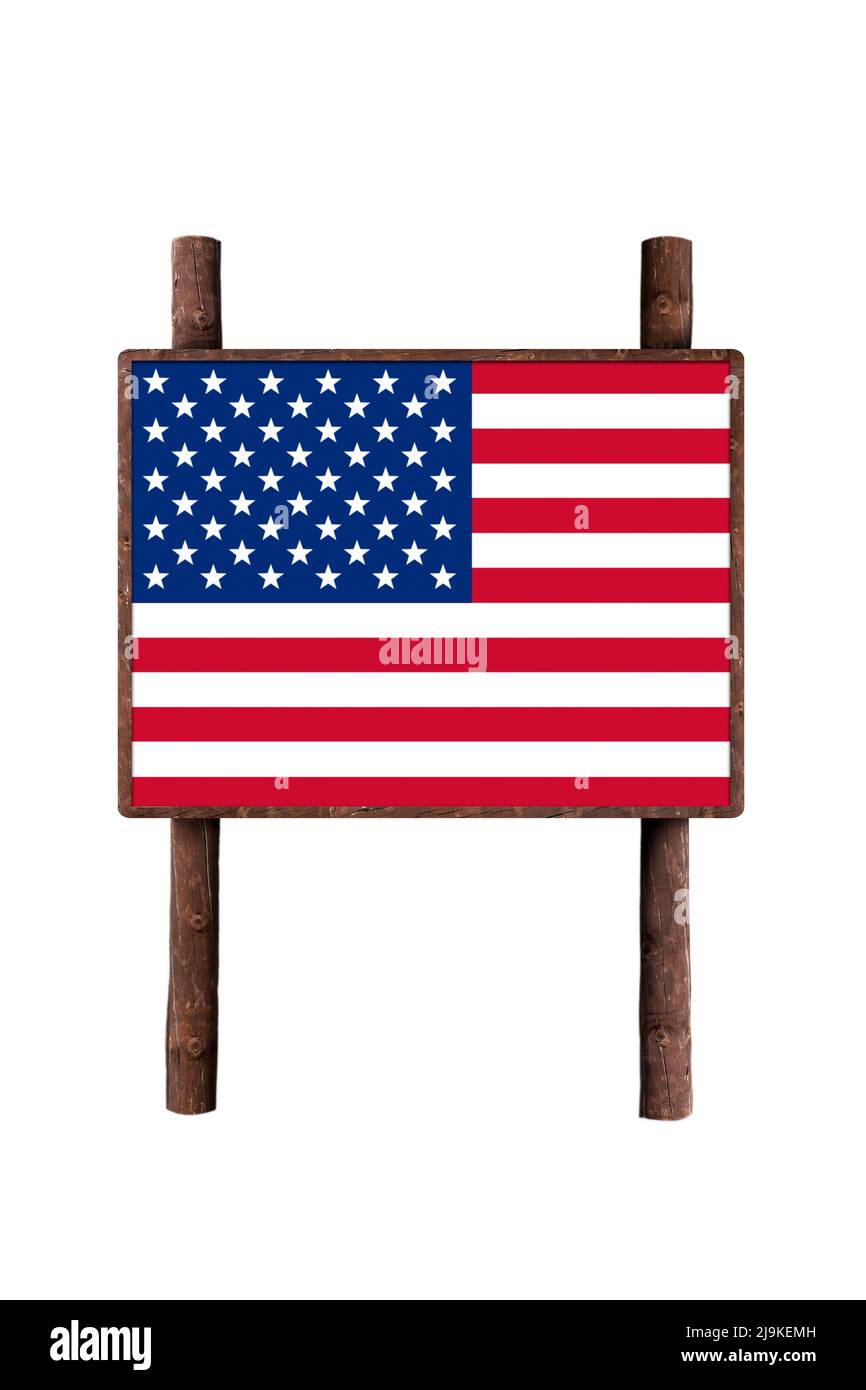 Rustic signboard with flag of United States of America illustration ...