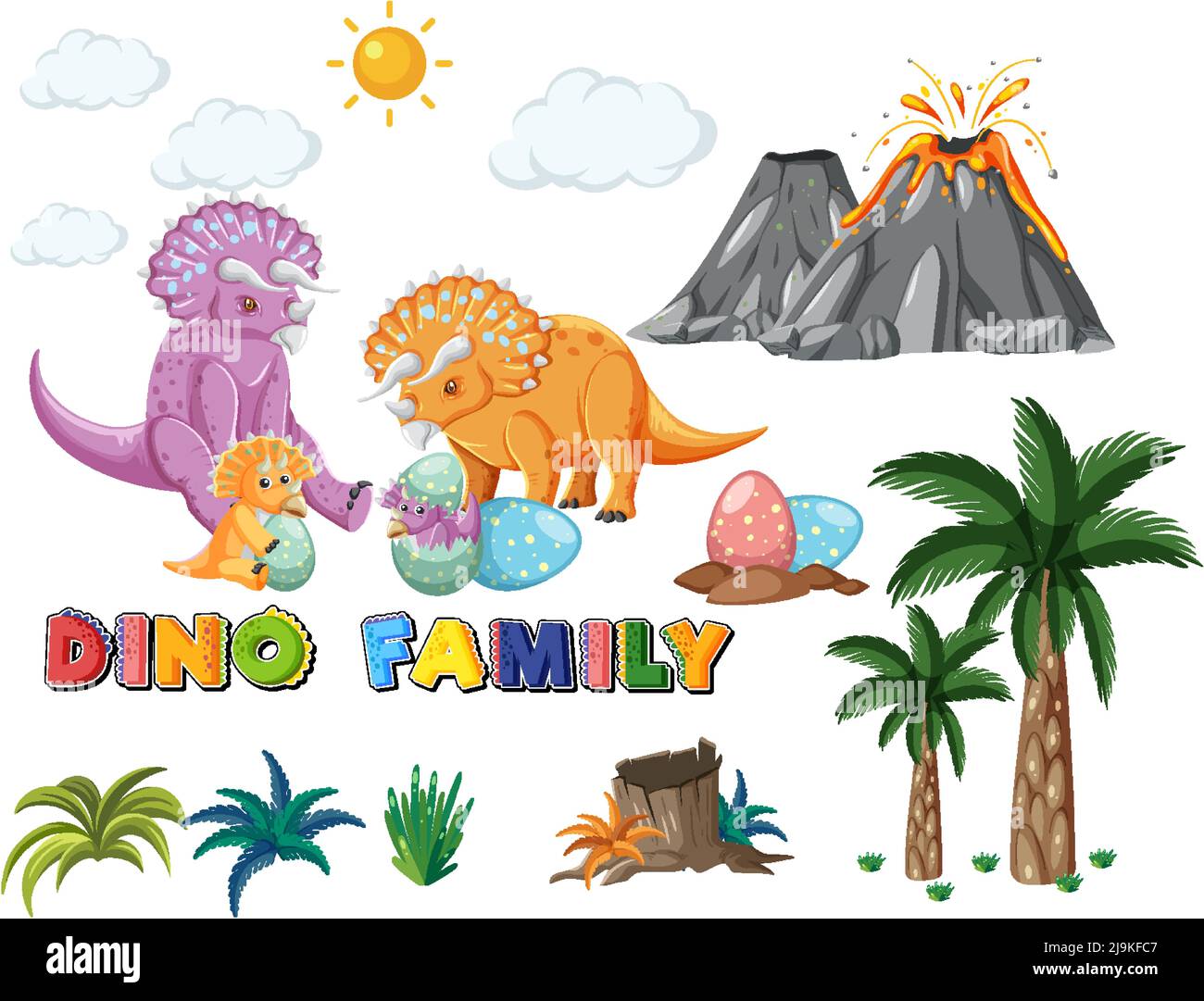 Dinosaur family with forest objects illustration Stock Vector Image ...