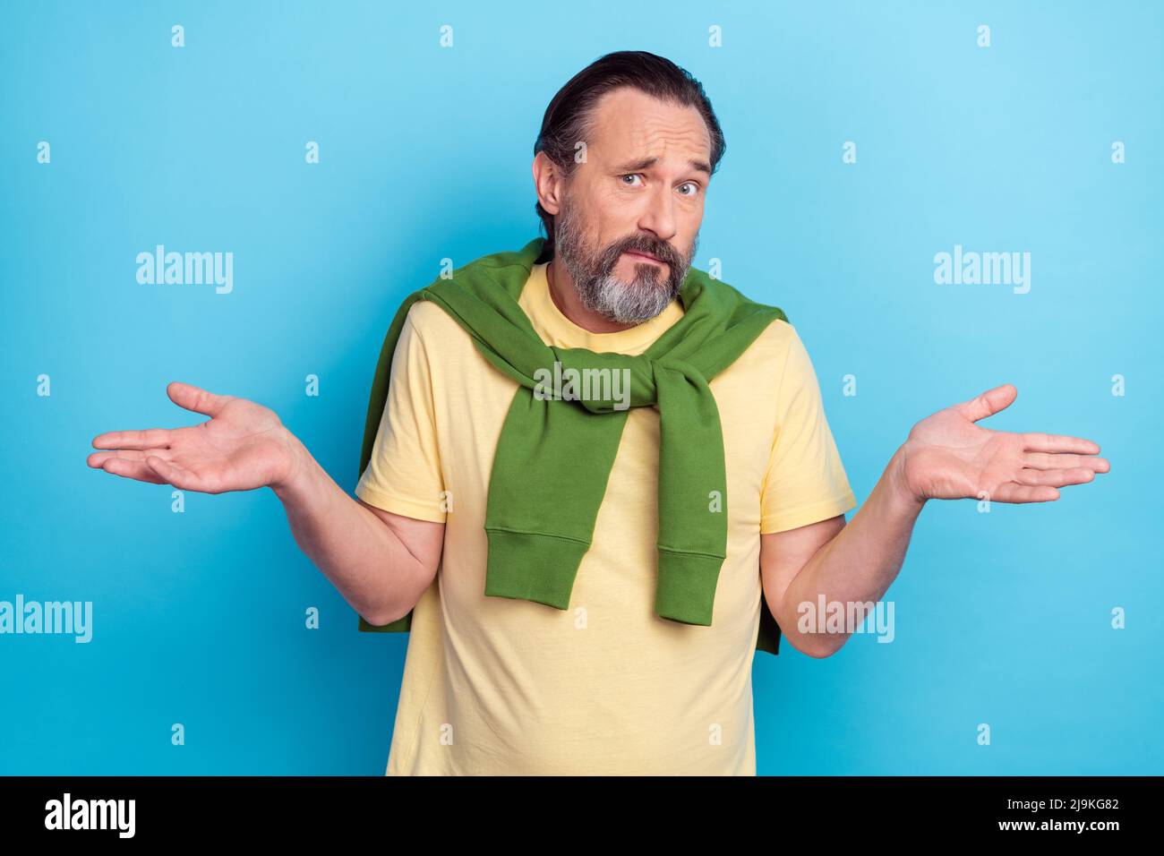 Photo of unsatisfied person raise arms dont know clueless isolated on ...