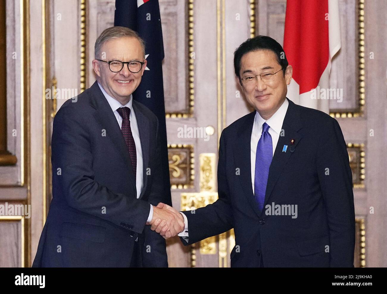 Tokyo, Japan. 24th May, 2022. Japanese Prime Minister Fumio Kishida (R ...