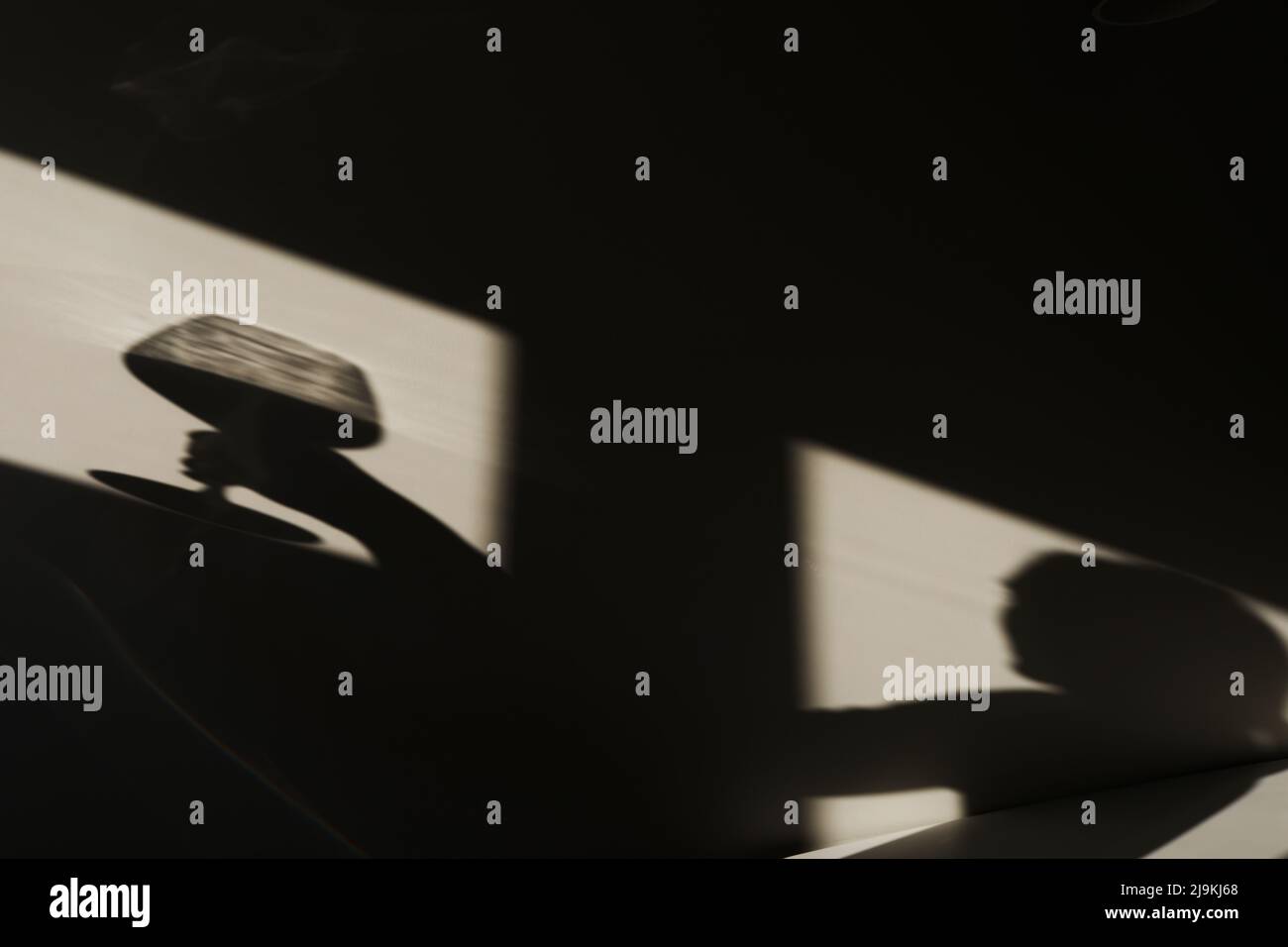 Shadow on the wall of a female sommelier with a glass of wine ...