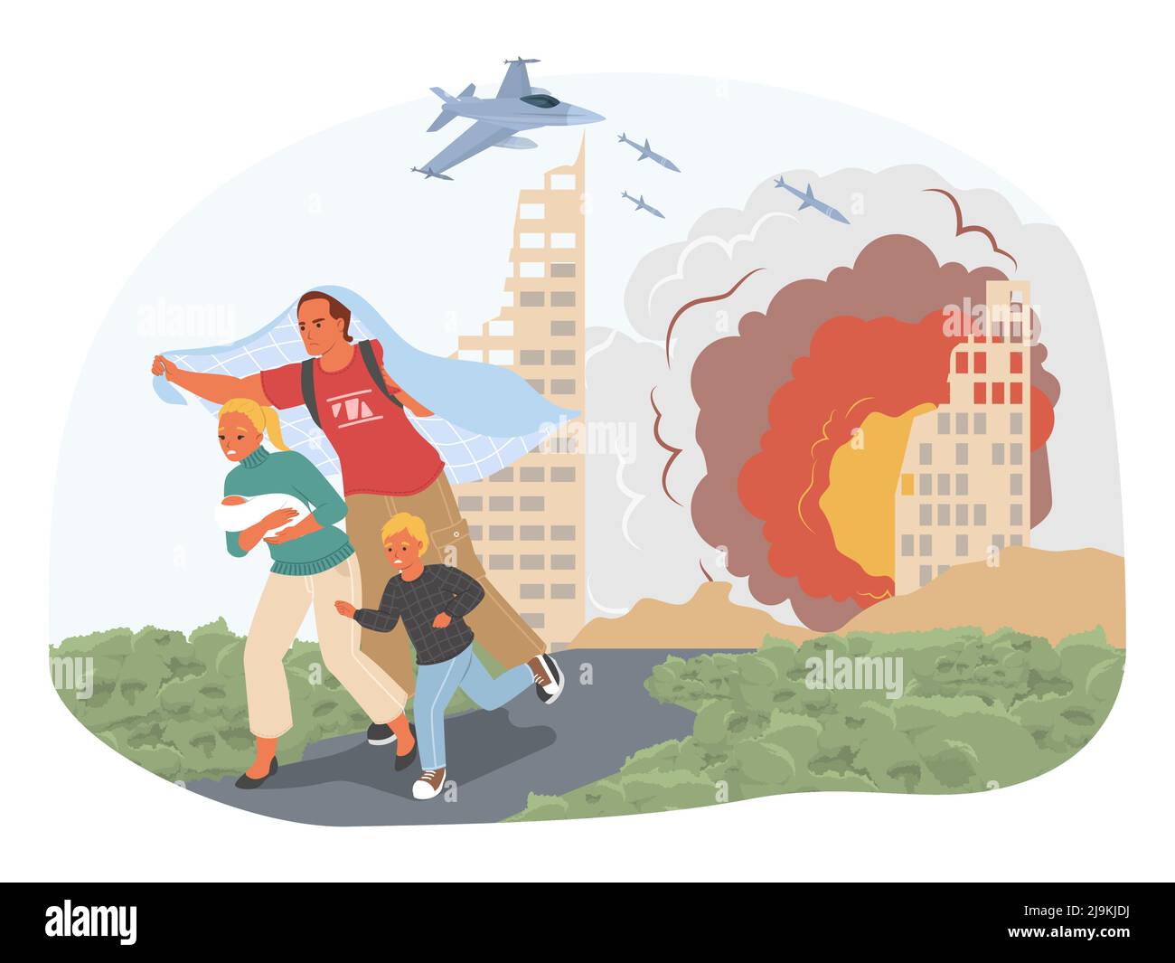 Family fleeing bombing city vector war poster Stock Vector Image & Art ...