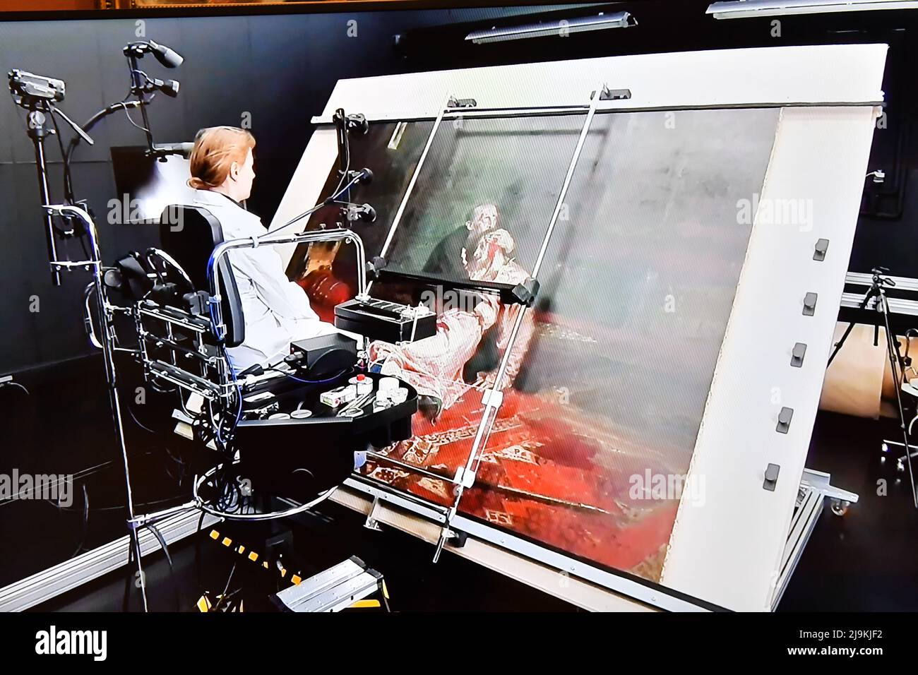 Moscow. The screen with demonstration of restoration works of a picture ...