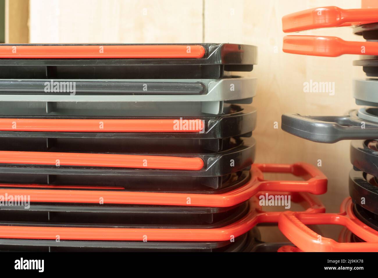Shopping carts. Supermarket details. Stack of baskets Stock Photo - Alamy