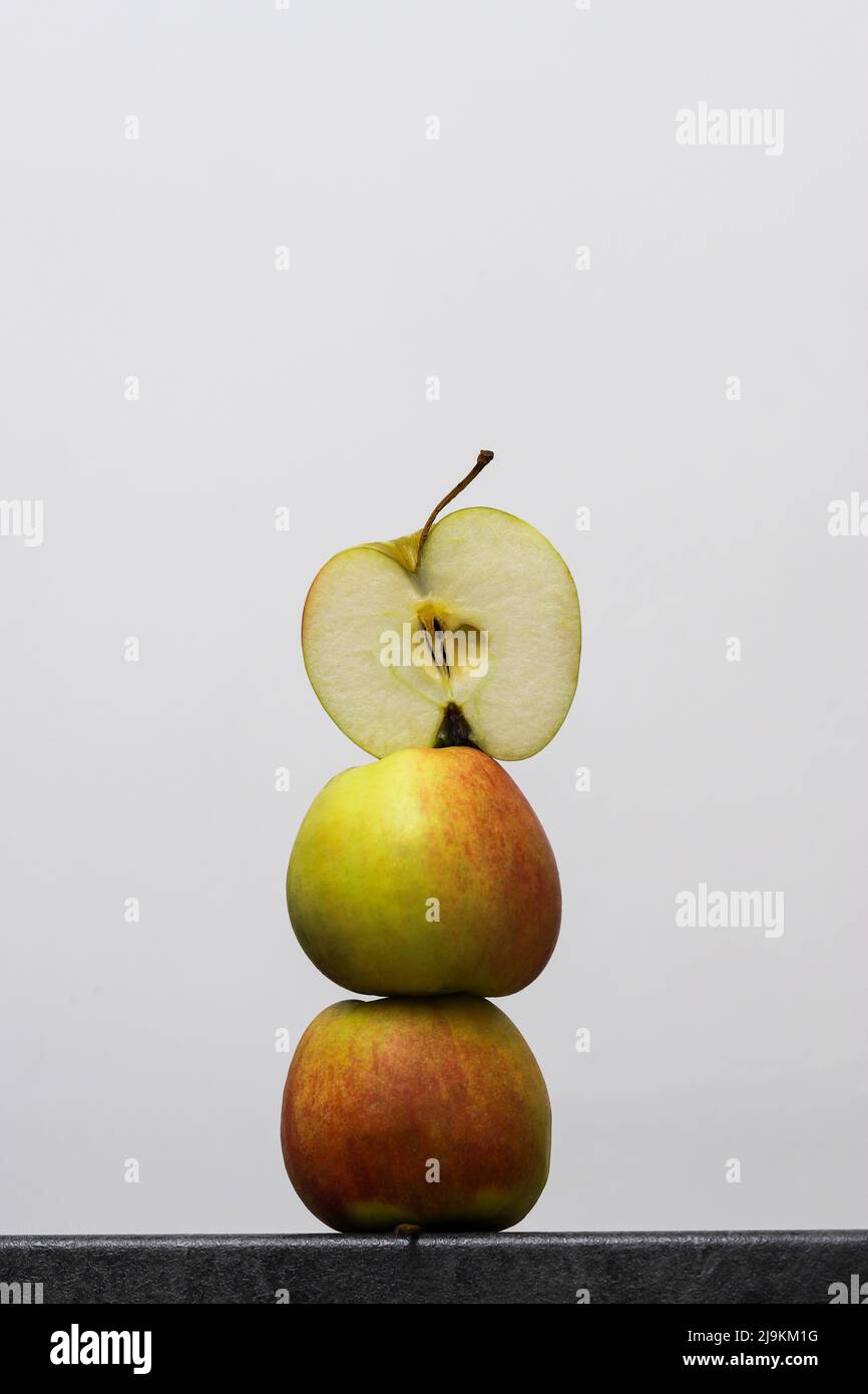 Red apple pile pyramid. Fresh fruit apples isolated on white background ...