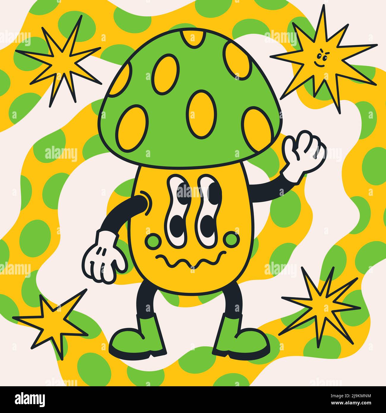 Cartoon vector funny cute Comic characters, psychedelic mushroom Stock ...