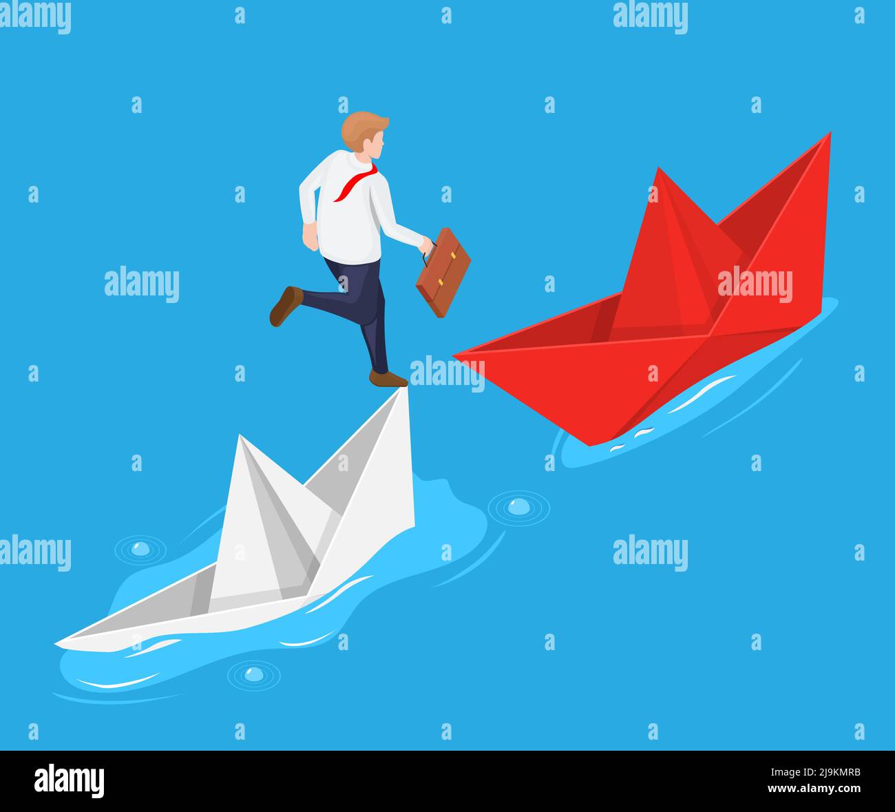 Businessman escape from sinking paper ship vector Stock Vector Image ...