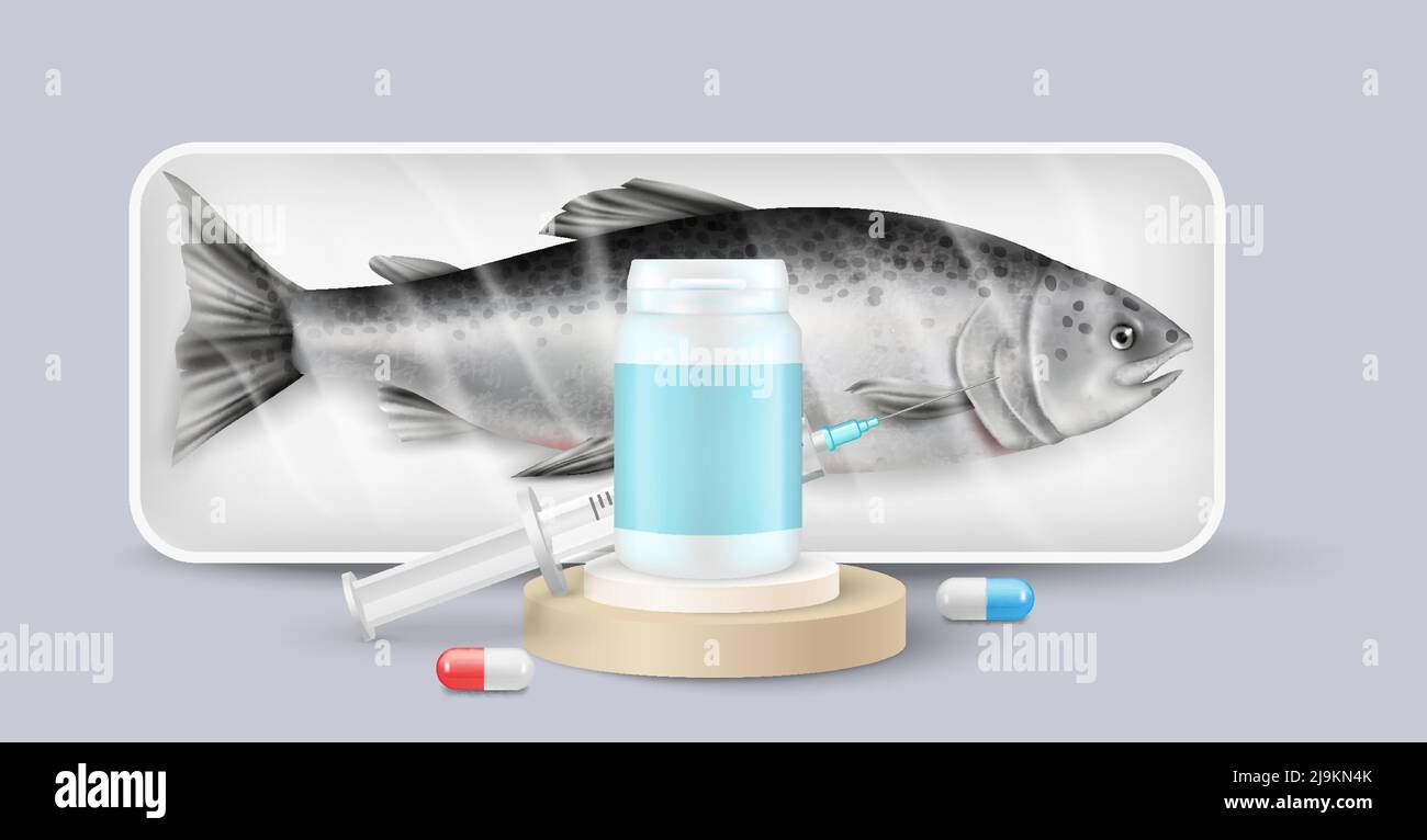 Antibiotic for fish production vector illustration. Preservatives and ...