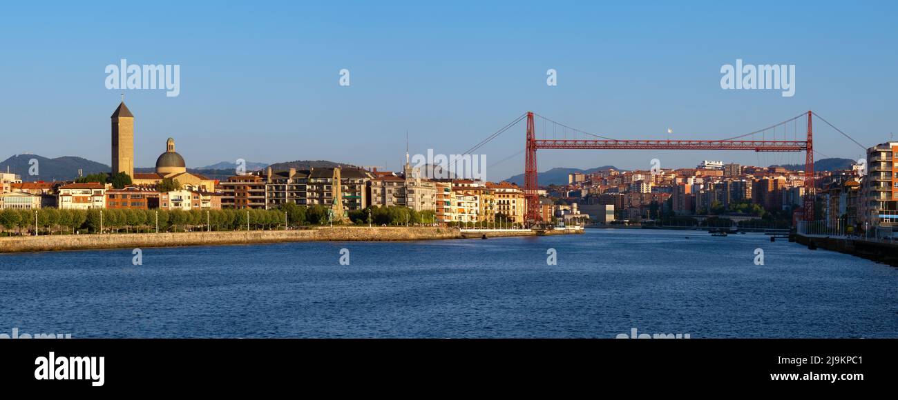 Panorama of Getxo and hanging bridge Stock Photo - Alamy