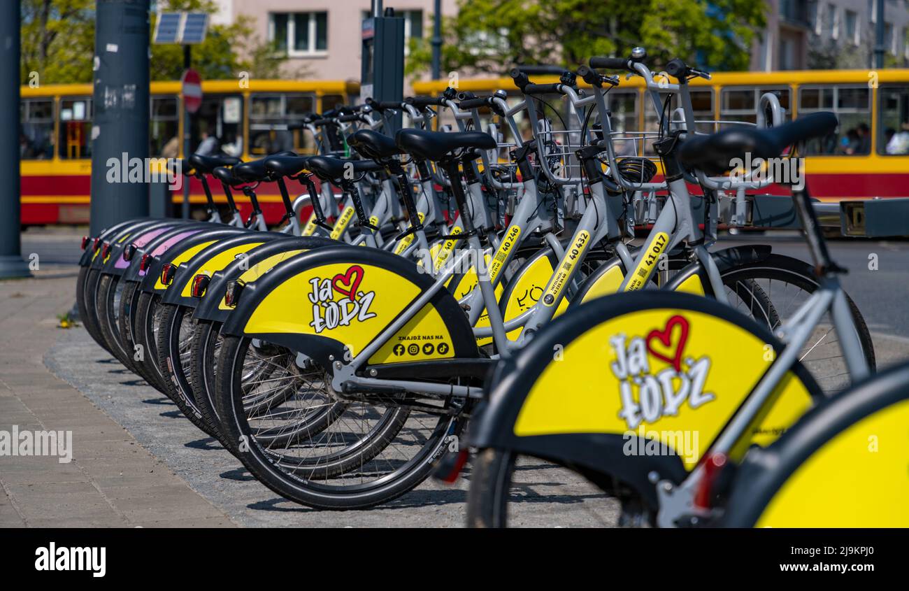A picture of a row of Łódź city bikes Stock Photo - Alamy