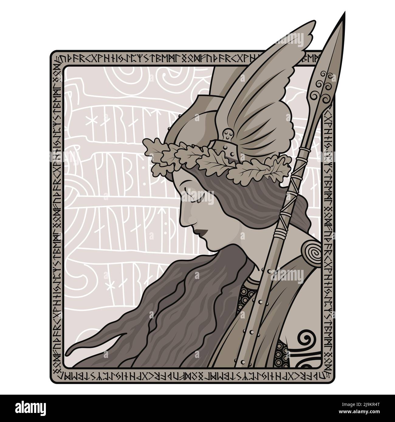 Valkyrie, illustration to Scandinavian mythology, drawn in Art Nouveau style Stock Vector Image ...