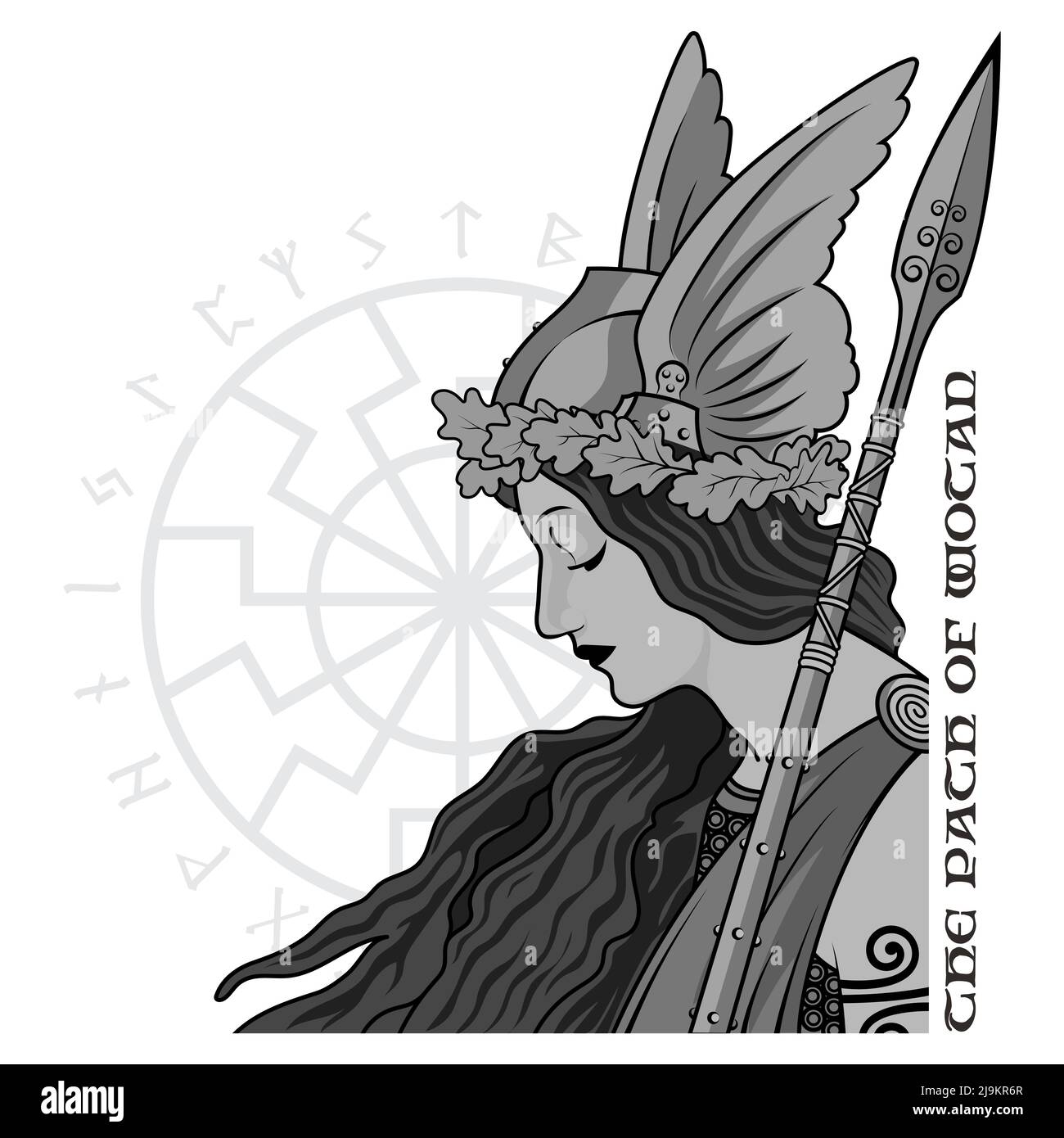 Valkyrie, illustration to Scandinavian mythology, drawn in Art Nouveau ...