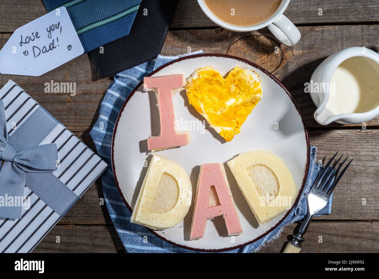 Father day breakfast sandwiches and scrambled eggs.Homemade father day ...