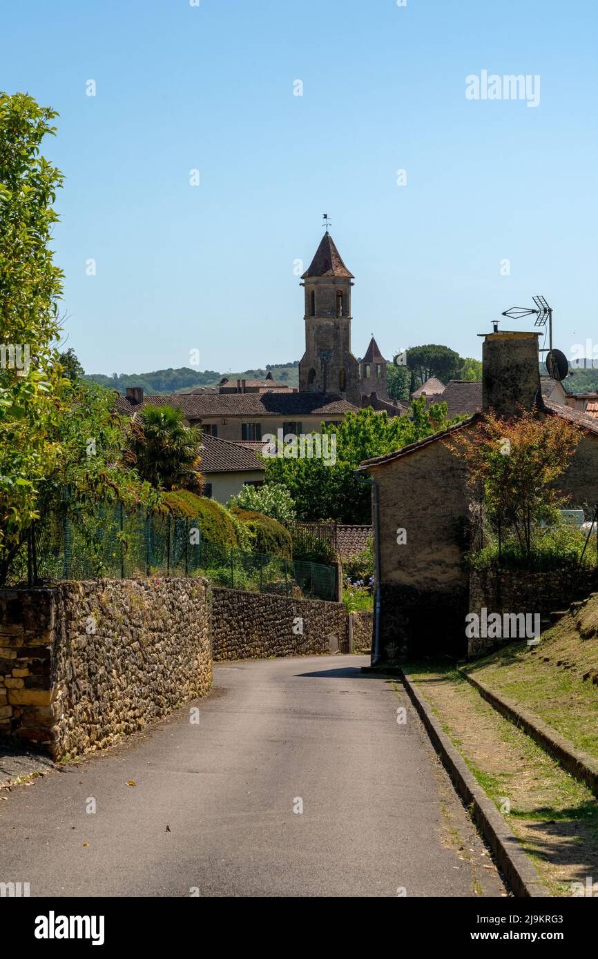 Belves, France - 11 May, 2022: road leading into the idyllic town of ...