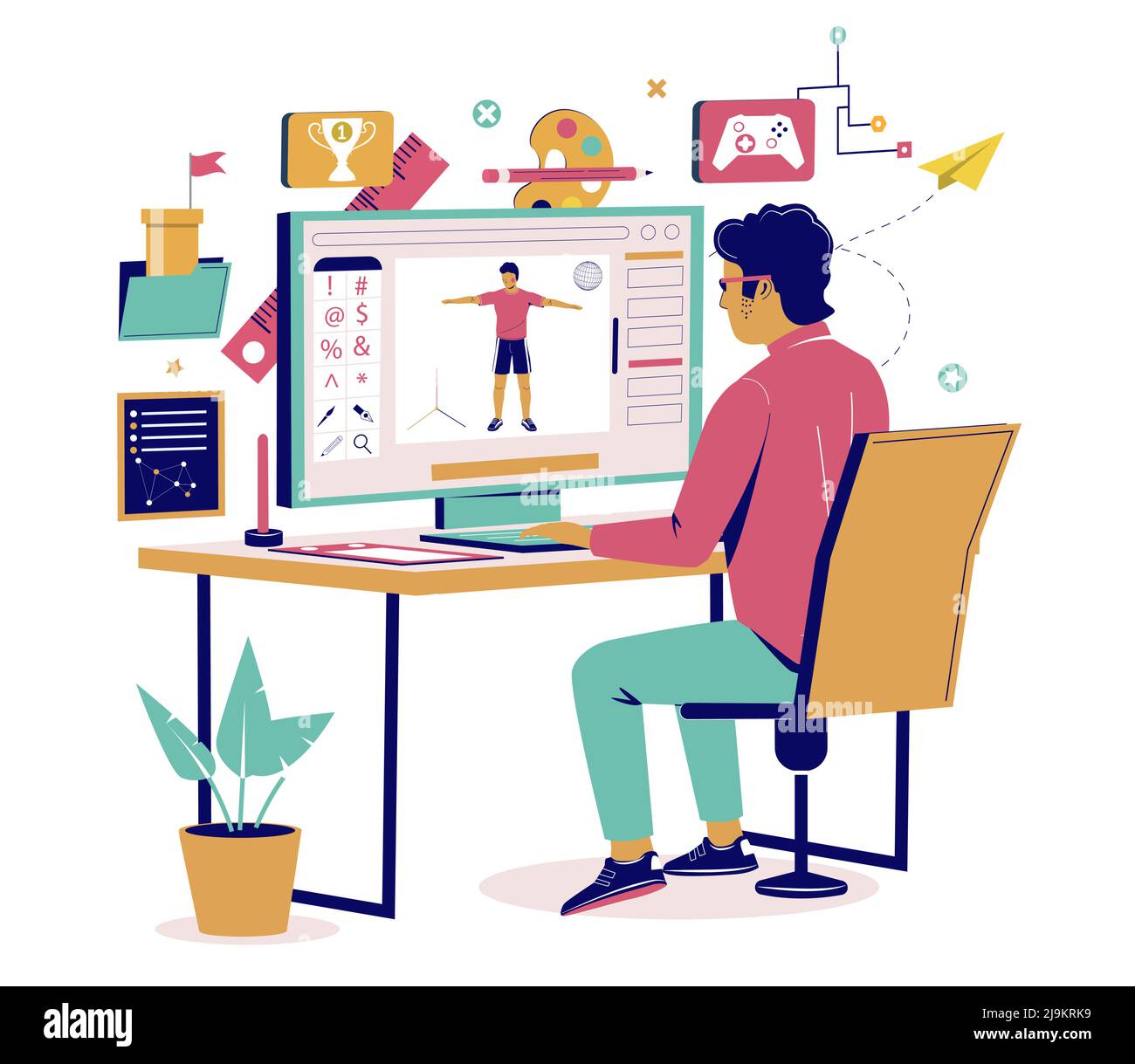 Game designer at work flat vector illustration Stock Vector Image & Art ...