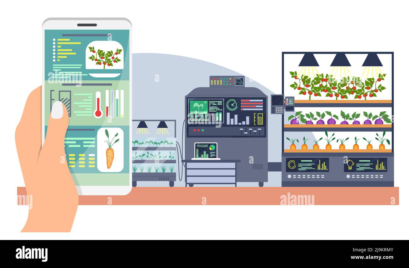 Smart farm with control from mobile phone vector Stock Vector Image ...