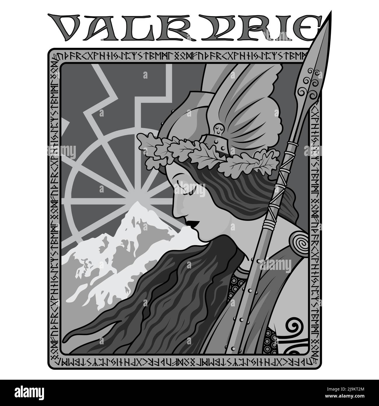 Valkyrie, illustration to Scandinavian mythology, drawn in Art Nouveau style Stock Vector Image ...