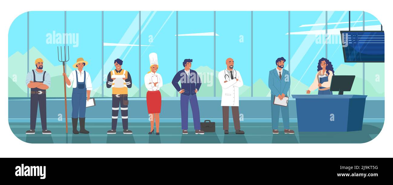 People group of various queue, job exchange vector Stock Vector Image ...