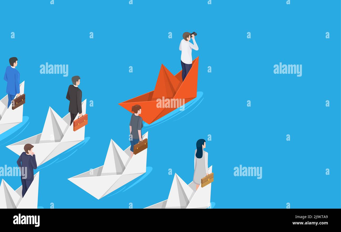Leader and business team in paper boat vector Stock Vector Image & Art ...