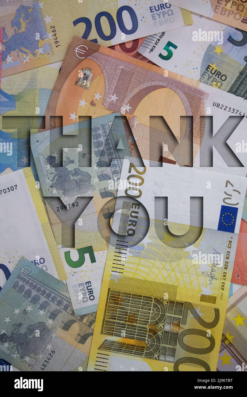 Thank You word with money. Paper currency background with different ...