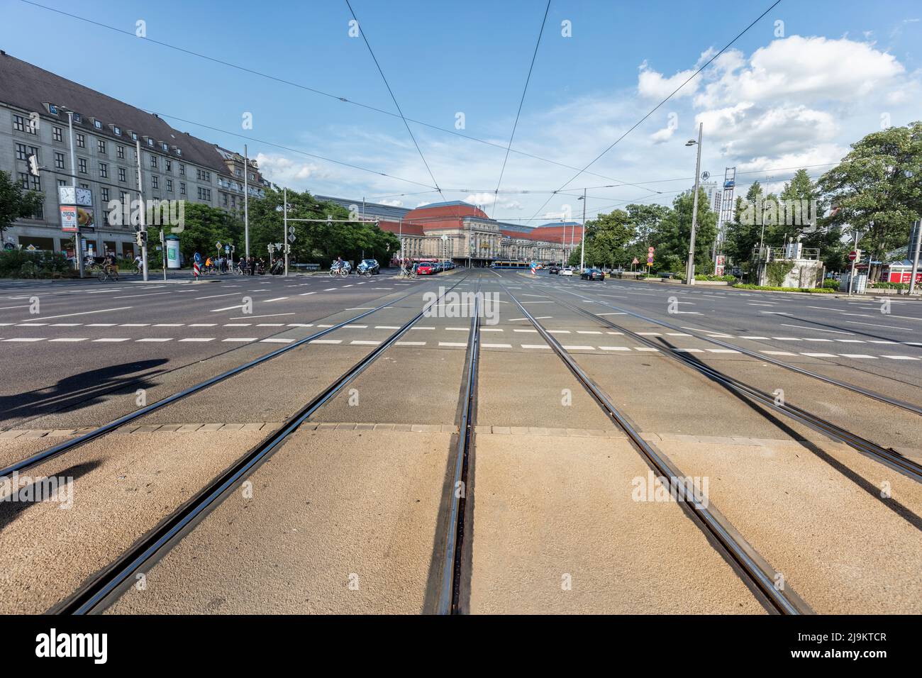 Tramlines converge on the inner ring road Leipzig, Saxony Stock Photo ...