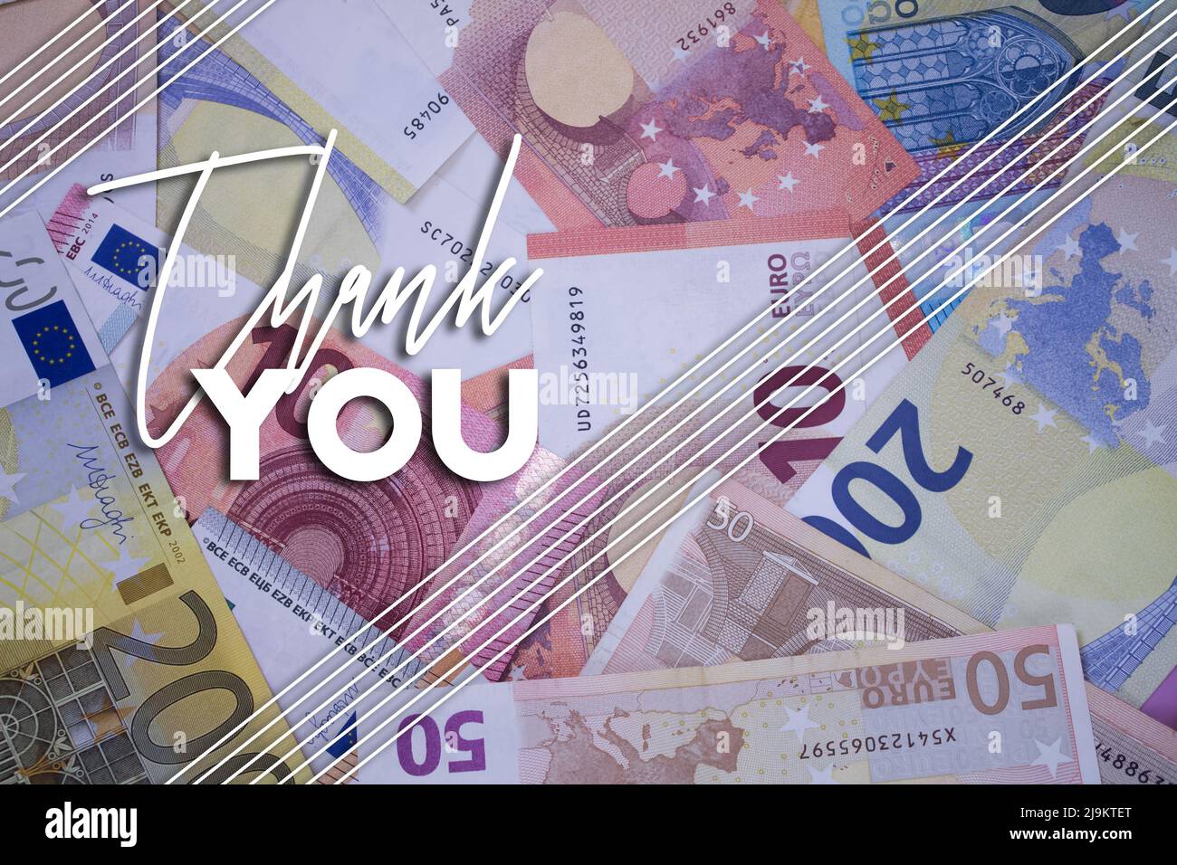 Thank You word with money. Paper currency background with different ...