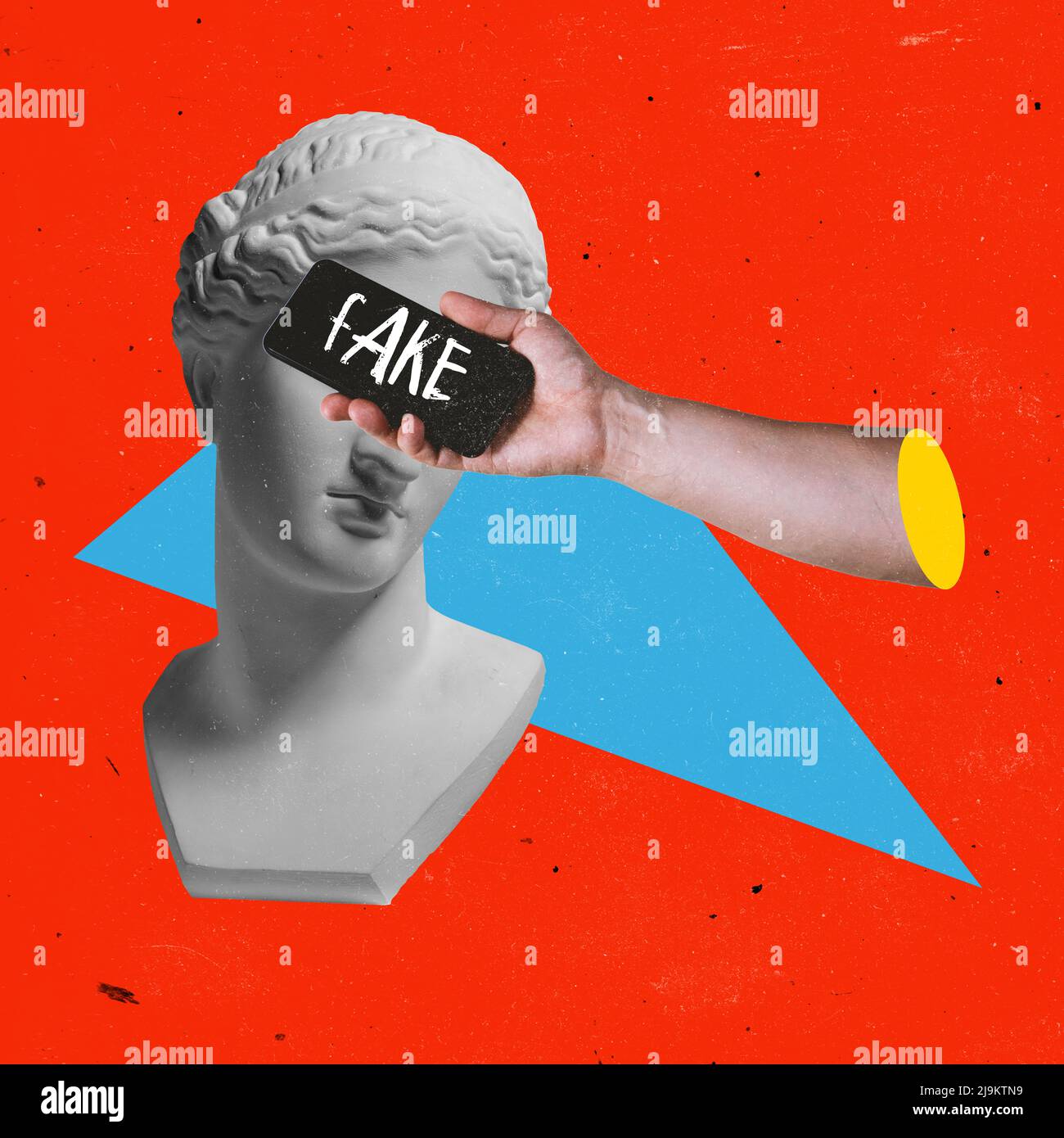 Contemporary art collage. Antique statue bust and phone screen covering ...