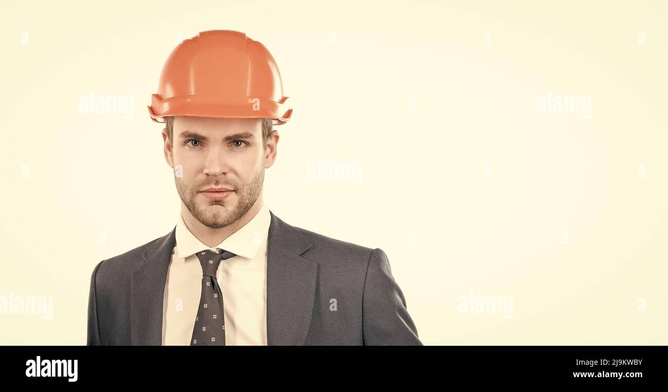 Engineering your dreams with us. Serious engineer portrait isolated on ...