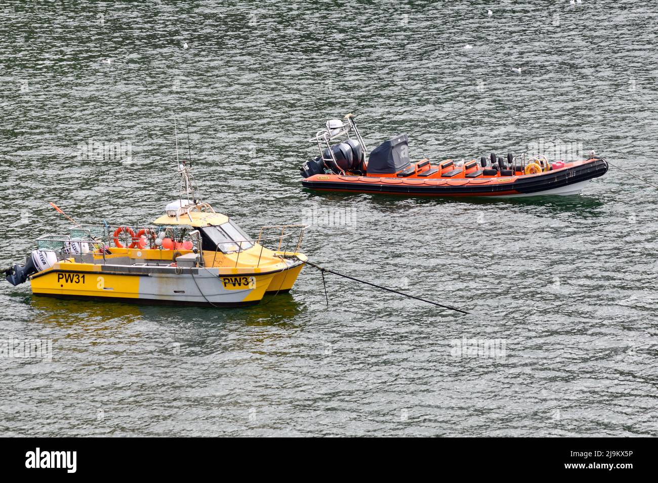 Fishing Boat and Pleasure Craft moored in Harbour Port Issac Cornwall ...