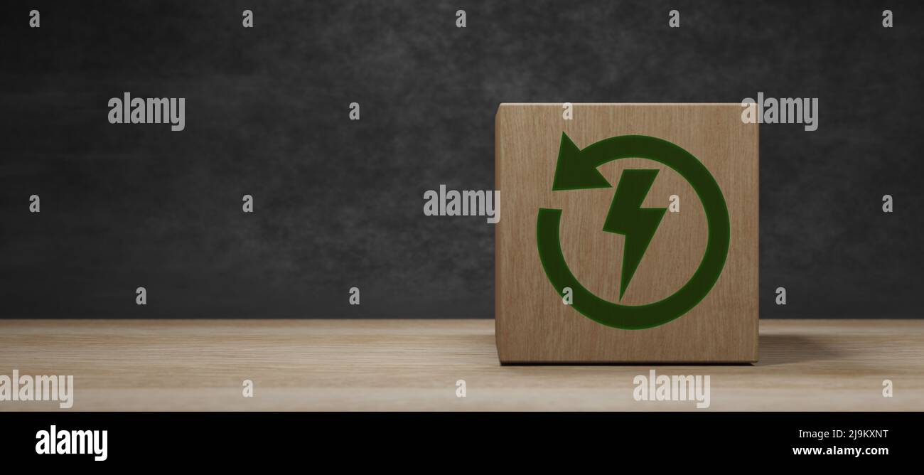 Eco Sustainability Concept in Wooden Block with Lightning Symbol and ...