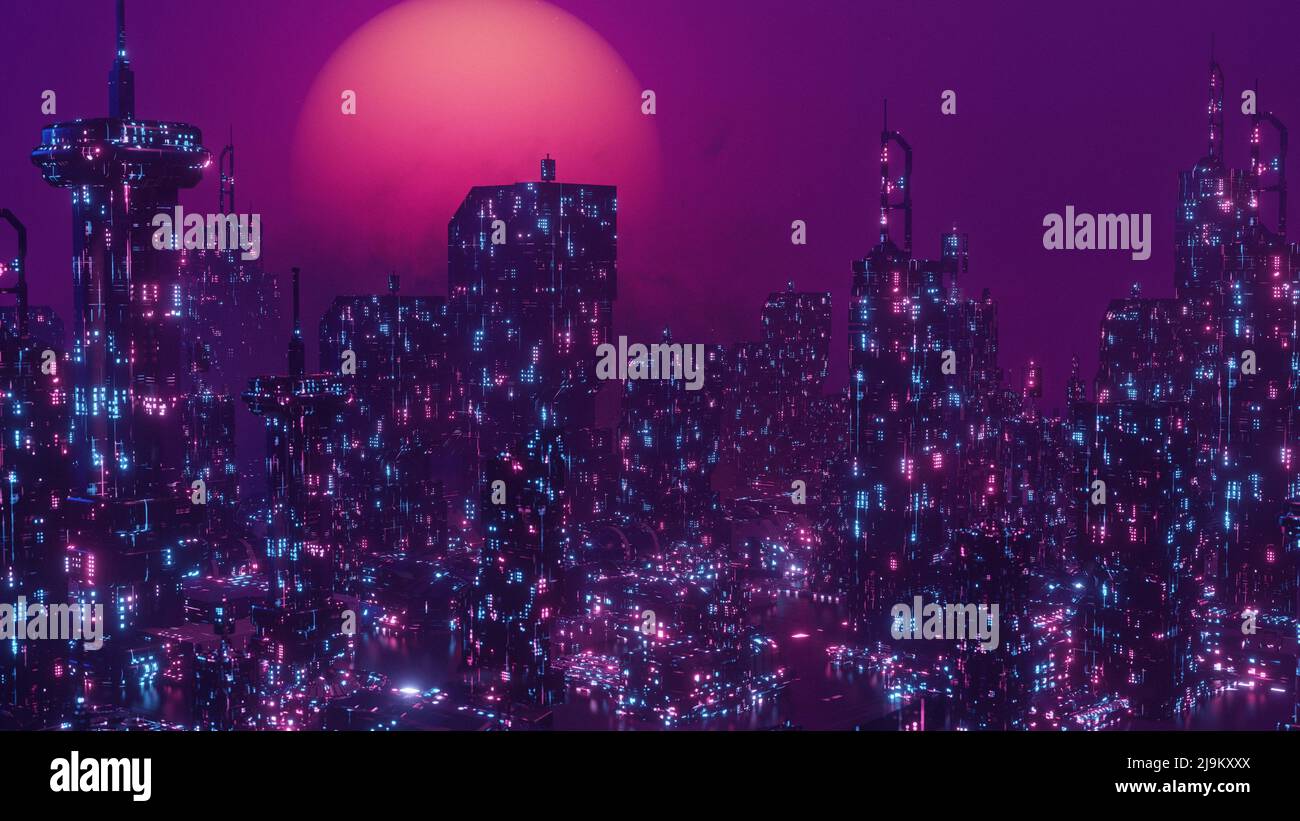 Digital Futurism Concept Cyber City Disco Future Wallpaper Background ...